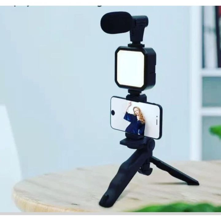AY-49 All-in-One Vlogging Kit | Tripod, Professional Microphone, Adjustable LED Light ...