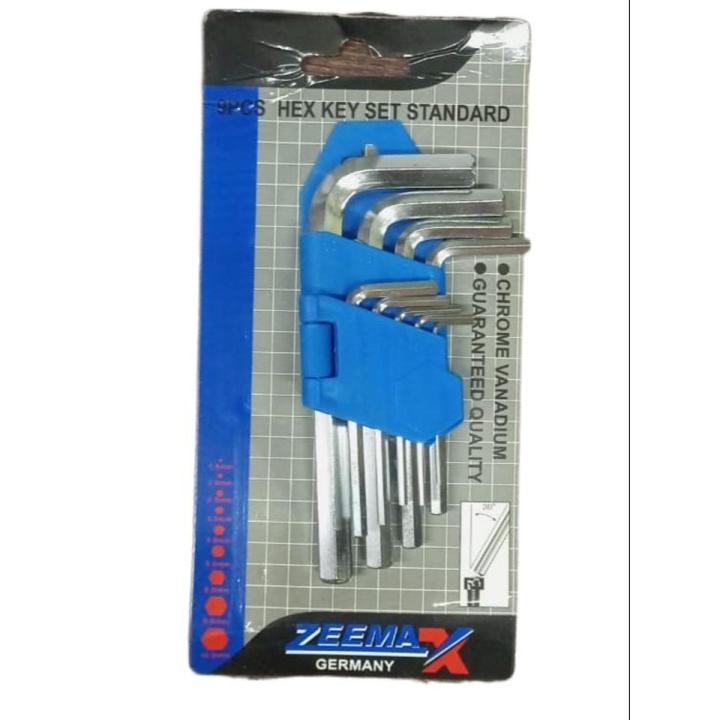 Zeemax 9 Pcs Hex Key | Sizes 1.5mm to.10mm | Chrome Vandium | Daraz.pk