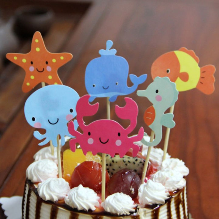 24pcs Ocean Animal Cupcake Toppers Under The Sea Birthday Party Cake ...