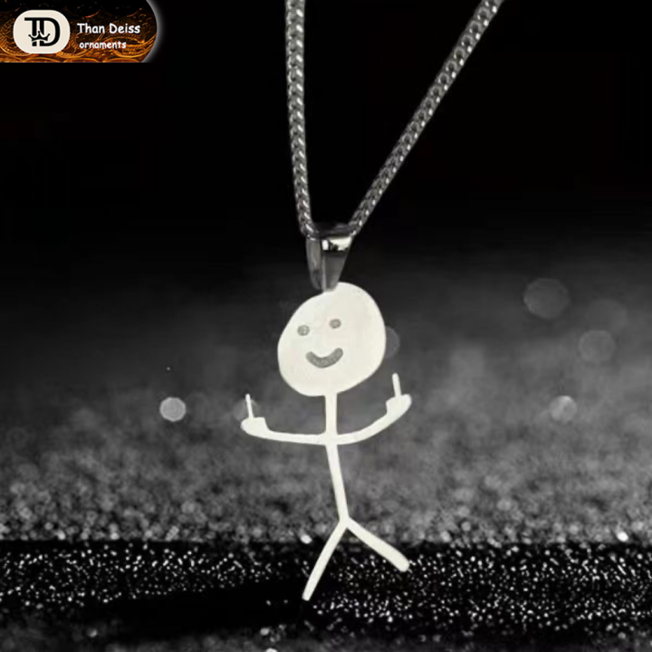 XL Summer Fun Cartoon Graffiti Stickman Titanium Steel Necklace ...