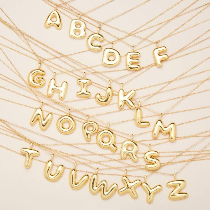 Alphabet golden necklace - Bubble alphabet necklace - chunky alphabet ...