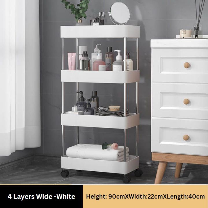 4 Layers Kitchen Storage Trolley cart, Plastic Serving Rolling Cart ...