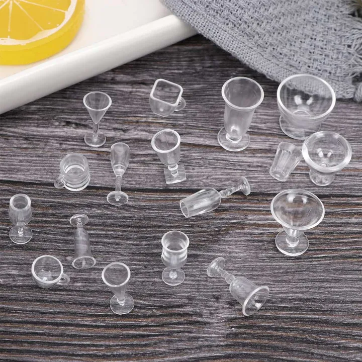 17pcs/set Mini Transparent Drink Cups Dish Plate Tableware Miniatures ...