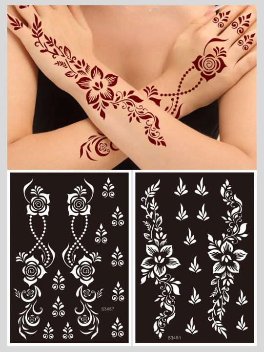 4 Sheets mehendi design stickers, Beautiful mehndi stickers for women ...