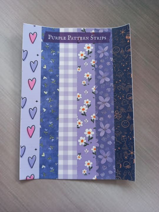 Purple Pattern Strips UNCUT Sticker sheet - A6 size - 15 x 10 cm- washi ...