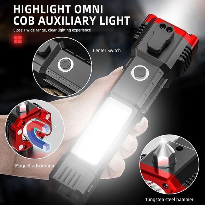 New Multifunctional Super Bright LED Flashlight Side Light COB Work ...