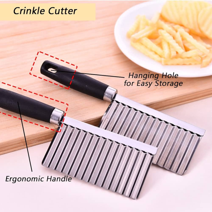 Crinkle Fries Cutter Knife with Handle Potato Slicer – Stainless Steel ...