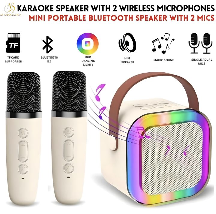 K12 Wireless Mic With Speaker - Single / Double RGB 7 Colour Dancing ...