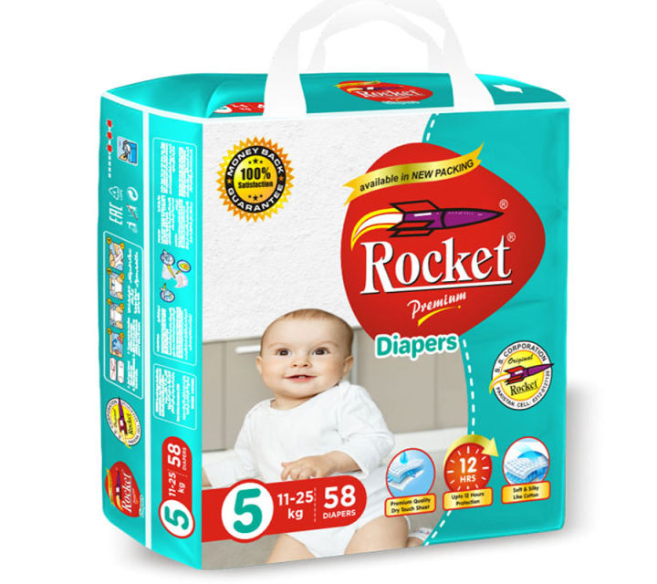Rocket Premium Diapers Jumbo Pack Size 5 XL (11-25KG), 58 Count | Daraz.pk