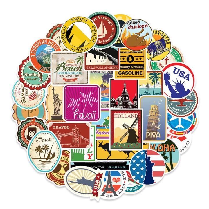 50pcs Outdoor Travel Map Graffiti Stickers Luggage Trolley Case Guitar ...