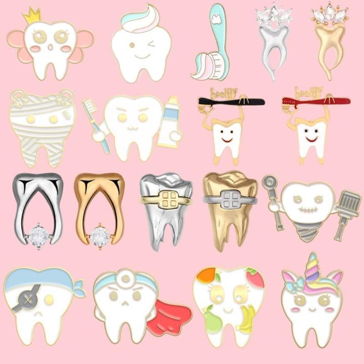20 Styles Creative Toothbrush Enamel Brooch Cute Cartoon Teeth Pins ...