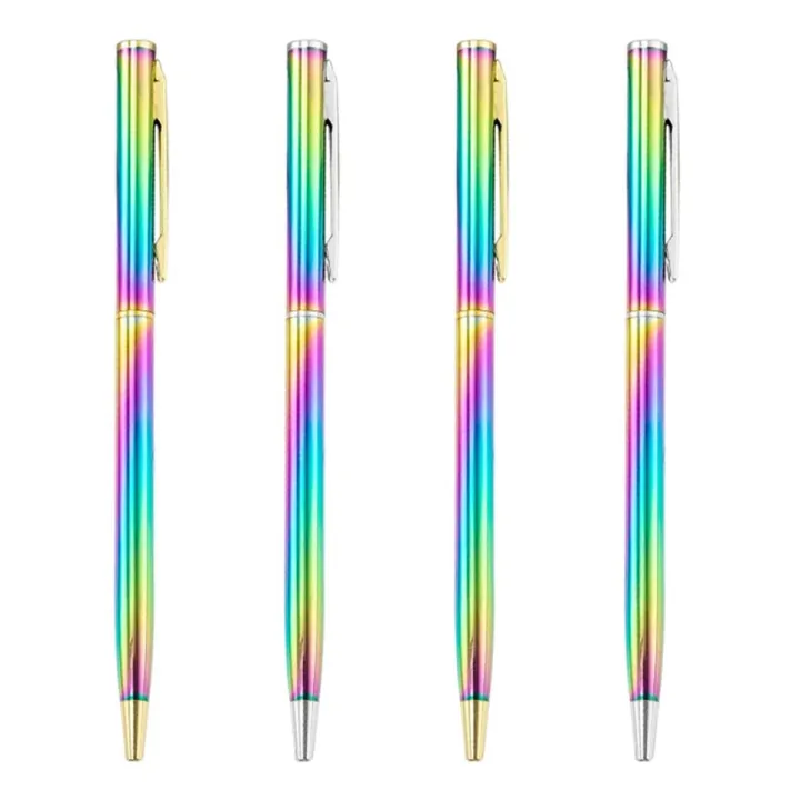 Rainbow Color Slim Metallic Retractable Ballpoint Pens with Black Ink ...