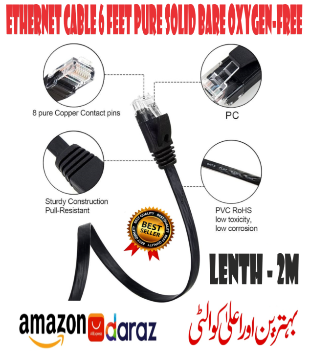 Ethernet Cable 6 Feet Pure Solid Bare Oxygen-Free Copper Cat 6 1000M ...