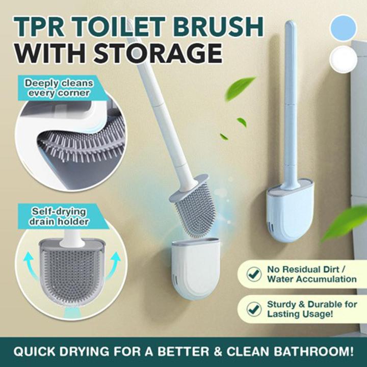 Silicone Toilet Brush Wall-Mounted Soft Bristles Brushes Set Wash ...