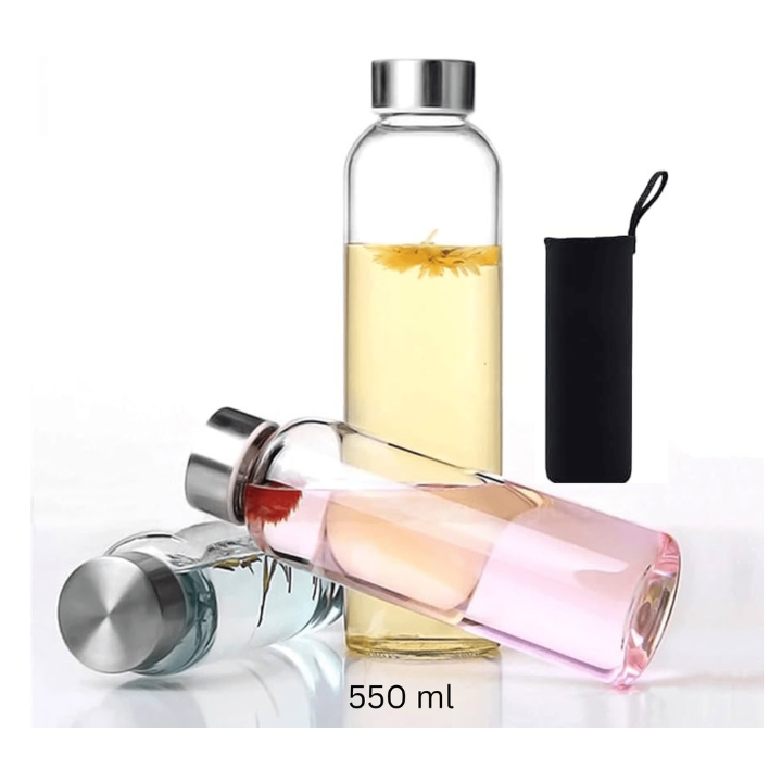 Glass Water Bottle 550ml high quality with cover | Daraz.pk