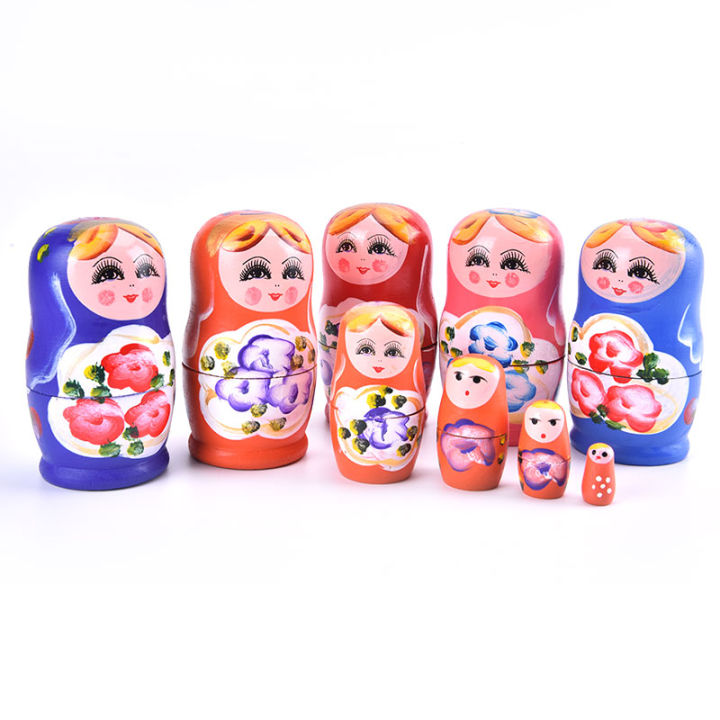 5Pcs Novelty Cartoon Girl Russian Wooden Nesting Dolls Hand Painted ...