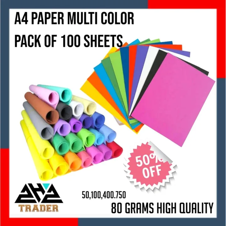 Color Colours Paper 100 Sheets, Multi Colors - A4 Size High Quality ...