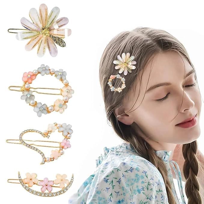 NEW 4 Pcs Latest Korean Fashion Style Flower Lock Pin Hair Clip Hair ...
