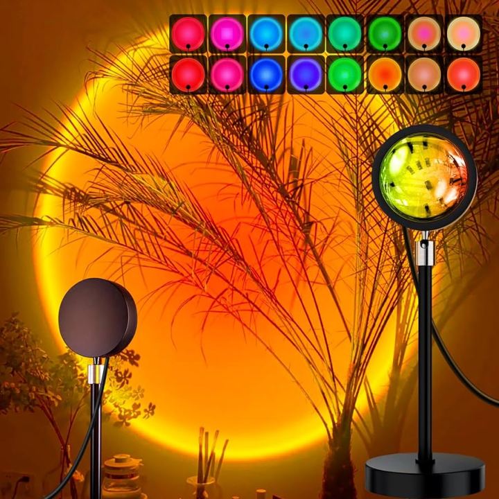 Remote Control RGB Sunset Lamp Projector 16 Colors Changing RGB ...