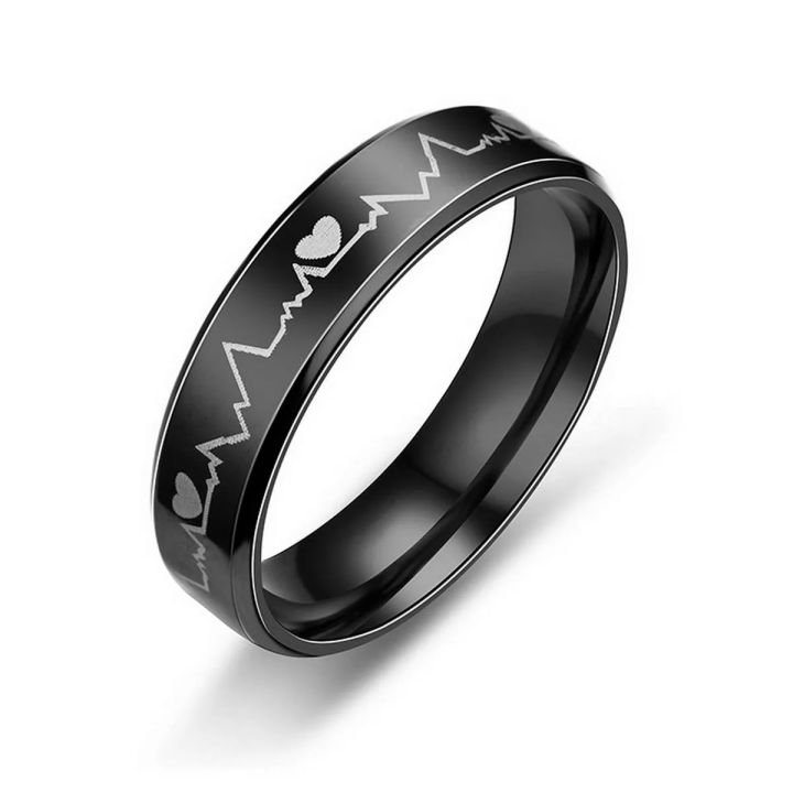 Heart Beat Love Finger Band ECG Ring For Girls Women Challa - Black ...