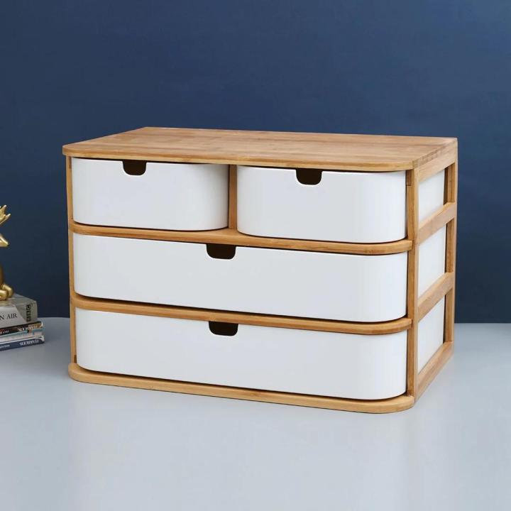 4 Drawers Bamboo Wooden Storage Box | Daraz.pk