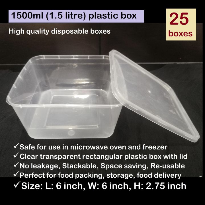 25 boxes of 1.5 litres plastic disposable box with lid | Daraz.pk