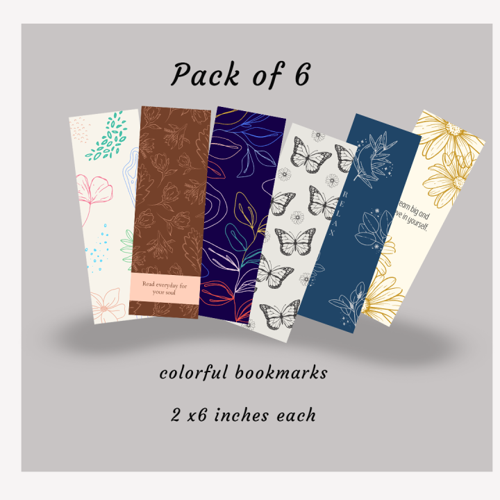 Set of 6 Colorful 2 x 6 Inch Bookmarks with Beautiful Typography ...