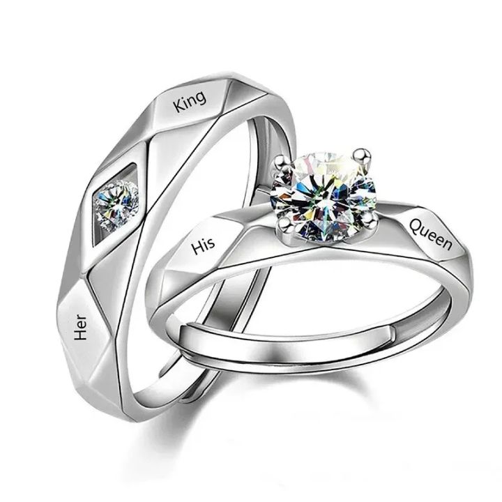 1 Pair Trendy Couple Pledge love token ring with latter his king queen ...