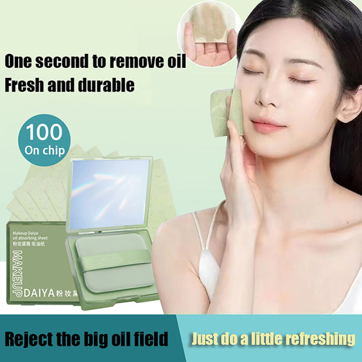 100 Sheets Portable Face Oil Absorbing Paper With Mirror Case Beauty ...