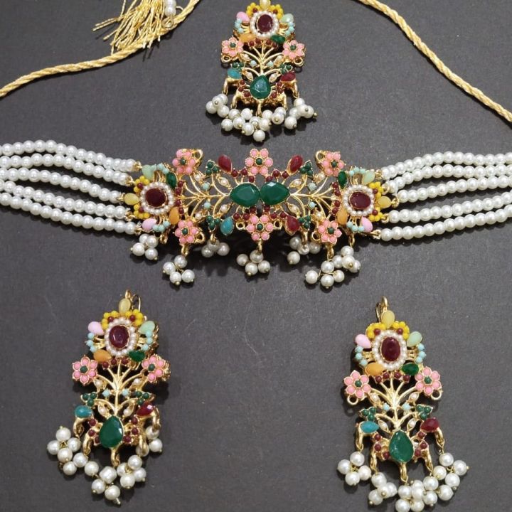 Menakari Style Multicolor Stones With Pearls Necklace / Chokkar ...