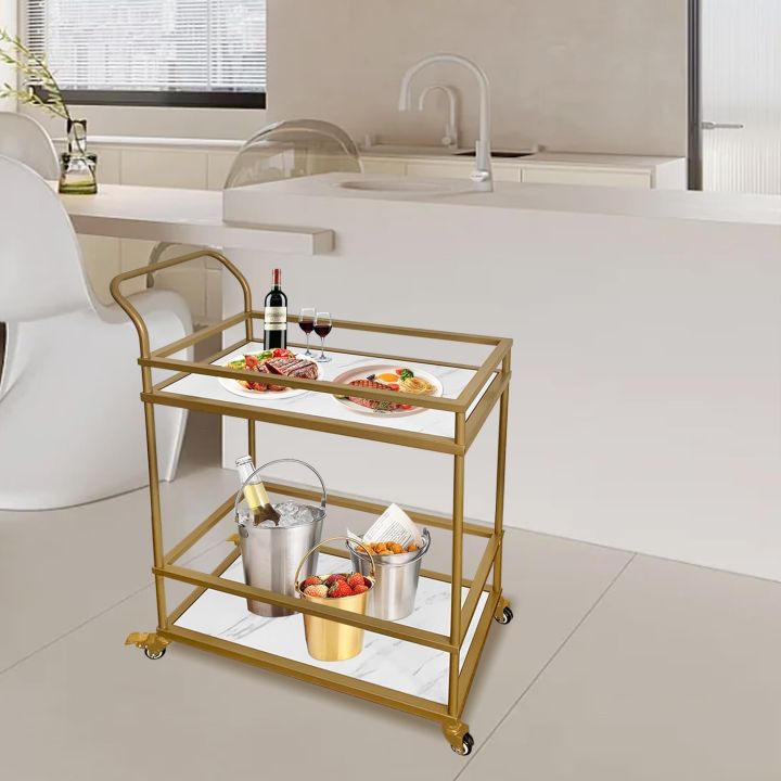 trolley for living room 2 shelf square shape trolley wooden marble ...
