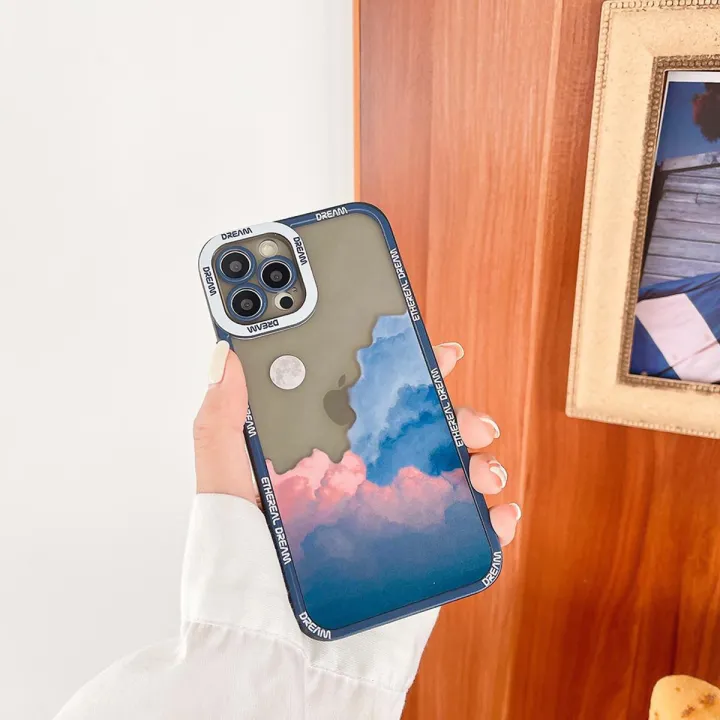INS Dreamy Sunset Clouds Moon Transparent Phone Case for iPhone 13 11 ...