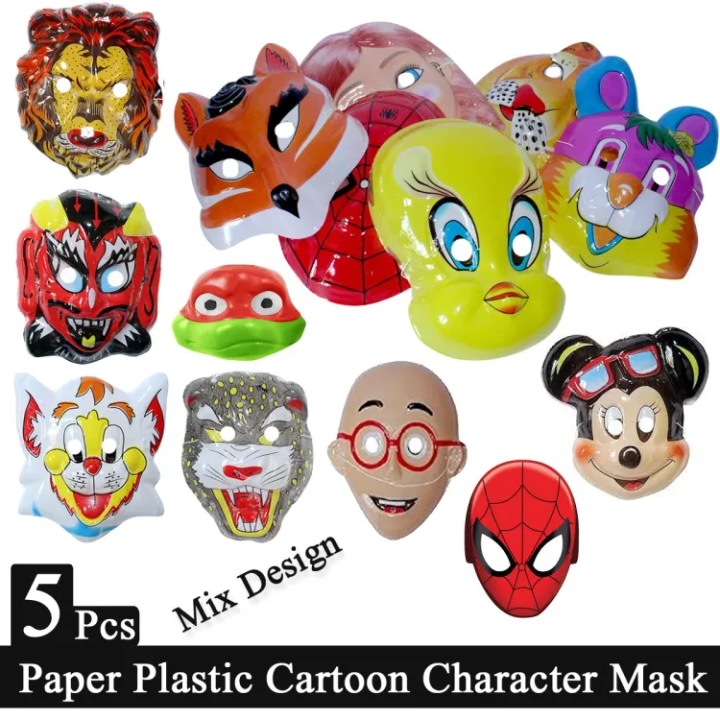 5 Pcs Set - Paper Plastic Cartoon Character Mask Toys For Kids Boys ...