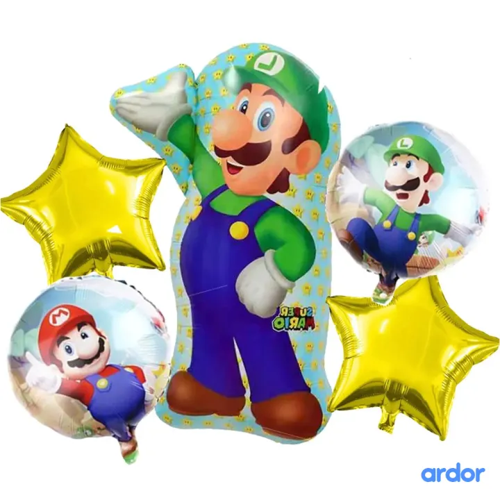 5 PCS Birthday Party Balloons - LARGE Mario Bros Balloons Luigi ...