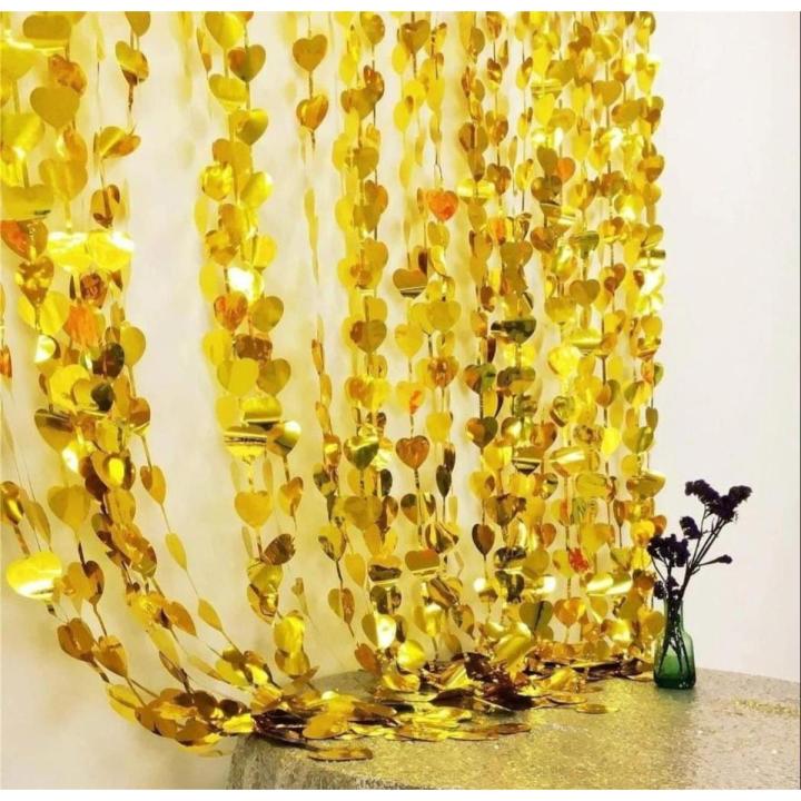 Heart Shaped Foil Fringes Shiny Curtains Backdrop for Multiple Decor ...