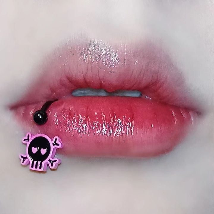 Skull black pink lip ring lip nail European and American piercing ...