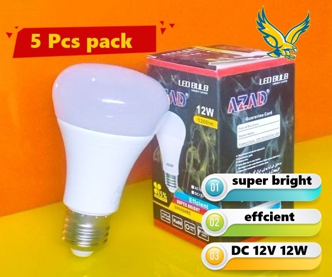 DC 12V LED Bulb 12 Watt (5 Pcs ) Type E27 Solar Bulb DC Bulb Battery ...