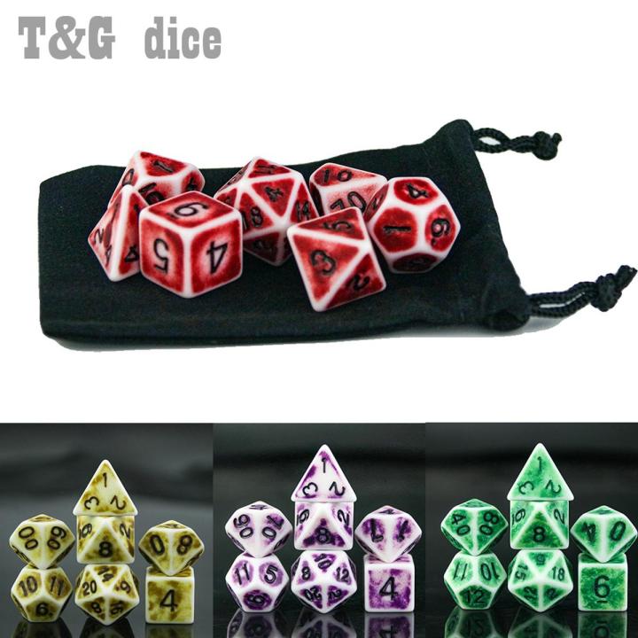 Retro Effect Dice Set 7Pcs/Set + Bag Polyhedral TRPG DND Rpg Games for ...