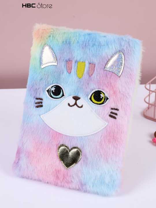Rainbow Cat Foiled - Fluffy Journal Note Book | A5 Size Fur Diary Cat ...