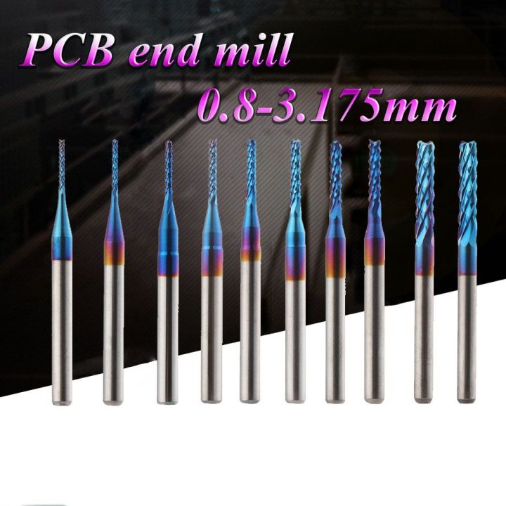 0.8-3.175mm CNC Router Bits Blue Titanium Coated Engraving Cutting End ...