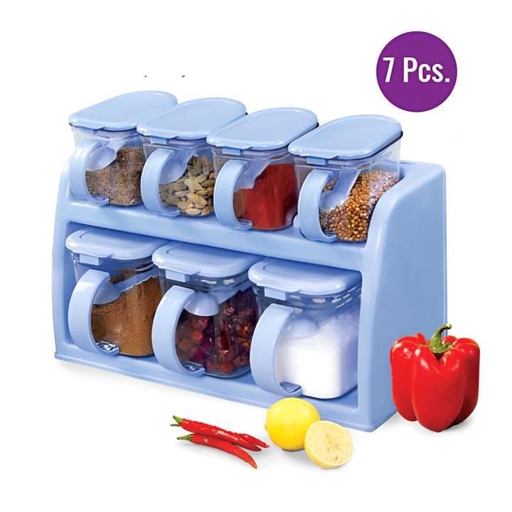 Premium Quality 2 Tier Set Of 7 Jars Spice Rack | Daraz.pk