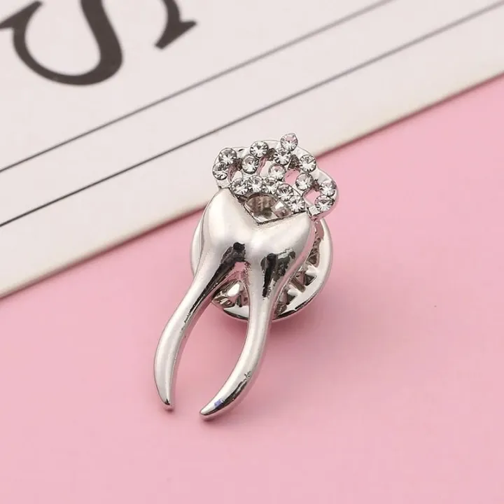 Fashion Tooth Brooches for Women Dress Lapel Pins with Crystal Crown ...