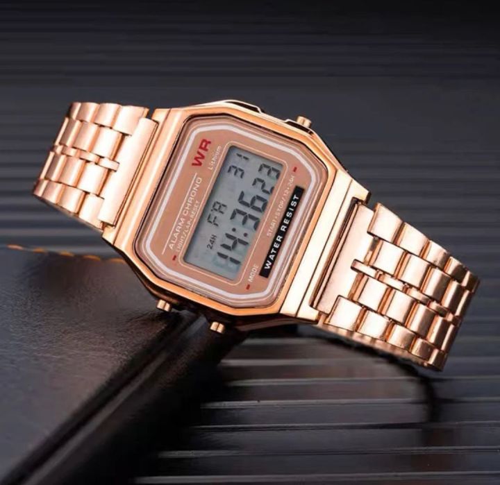 Digital watch for man Gold brown colour led display type stainless ...