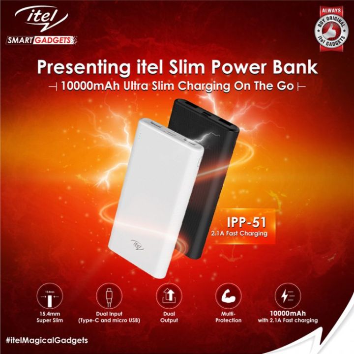 Itel Super Slim Power Bank IPP-51 Powerbank 10000mAh Charging Bank ...