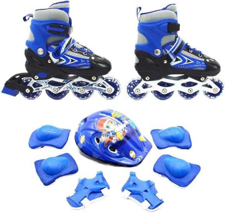 Golden store Skating Shoes In Line with Knee Support & Helmet ...