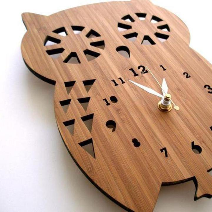 Laser Cut Owl Shape Wooden Wall Clock with Numbers, Modern Style 3D ...