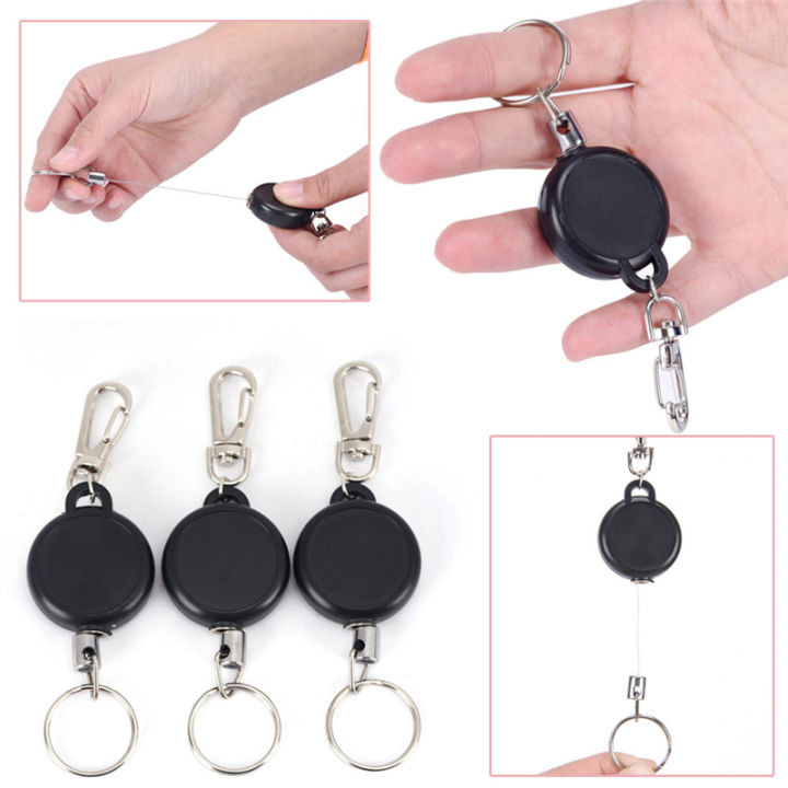 Retractable Key Chain Reel Steel Cord Recoil Belt Ring Badge Pass ID ...