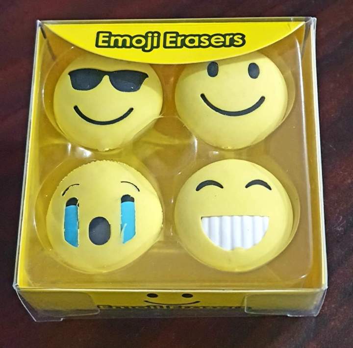 Pack of 4 Cute Emoji Eraser - Smiley Erasers Rubber For Kids | Daraz.pk