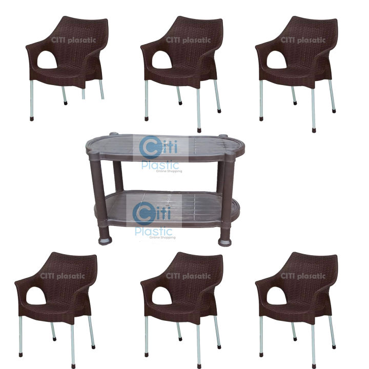 Set Of 6 Ratan Plastic Chairs And Plastic Table | Daraz.pk