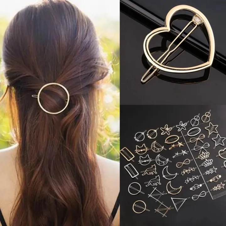 3pc Fashion Metal Love Heart Hair Clip Elegant Star Round Barrette for ...
